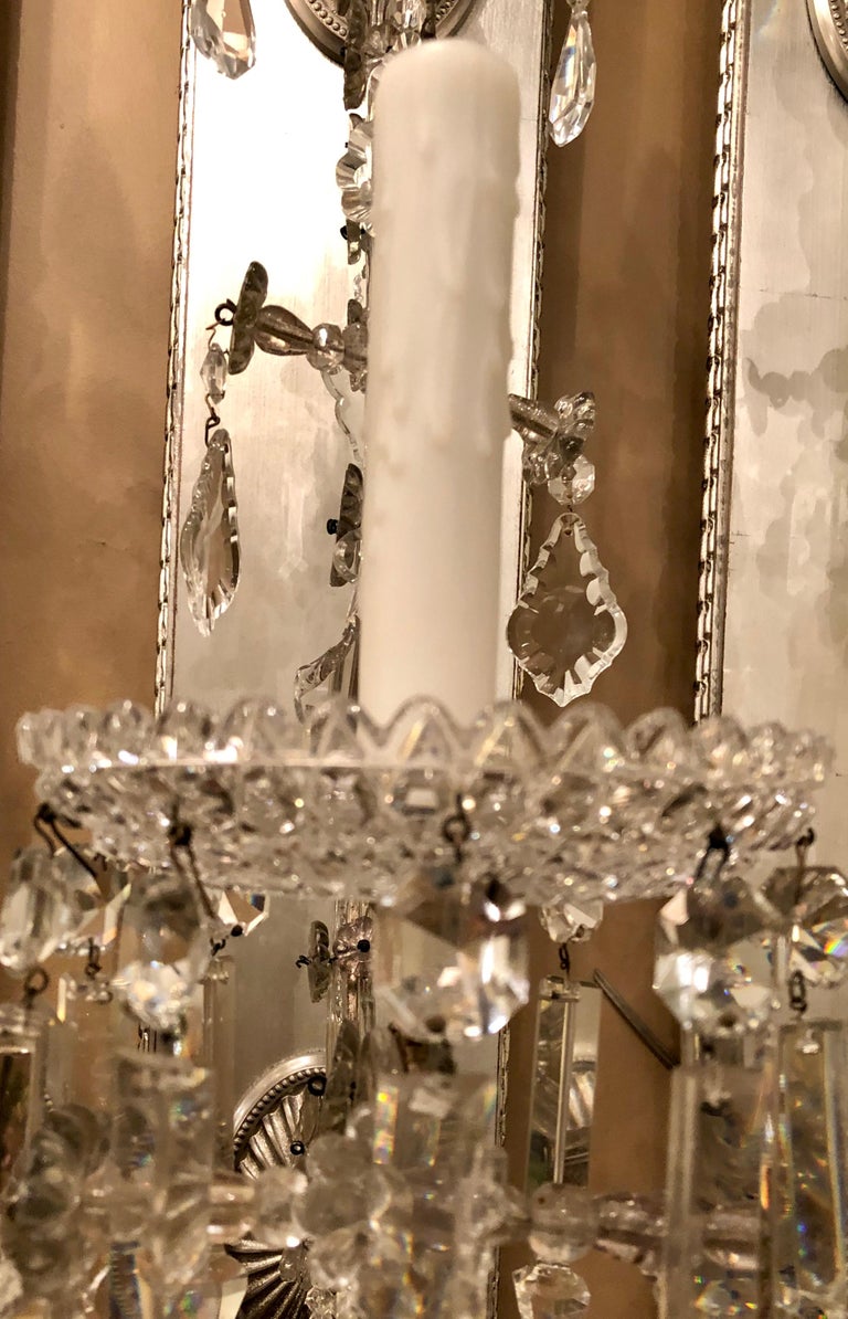 Hollywood Regency Silver Gilt Wall Scones with Crystal Set of Four For ...