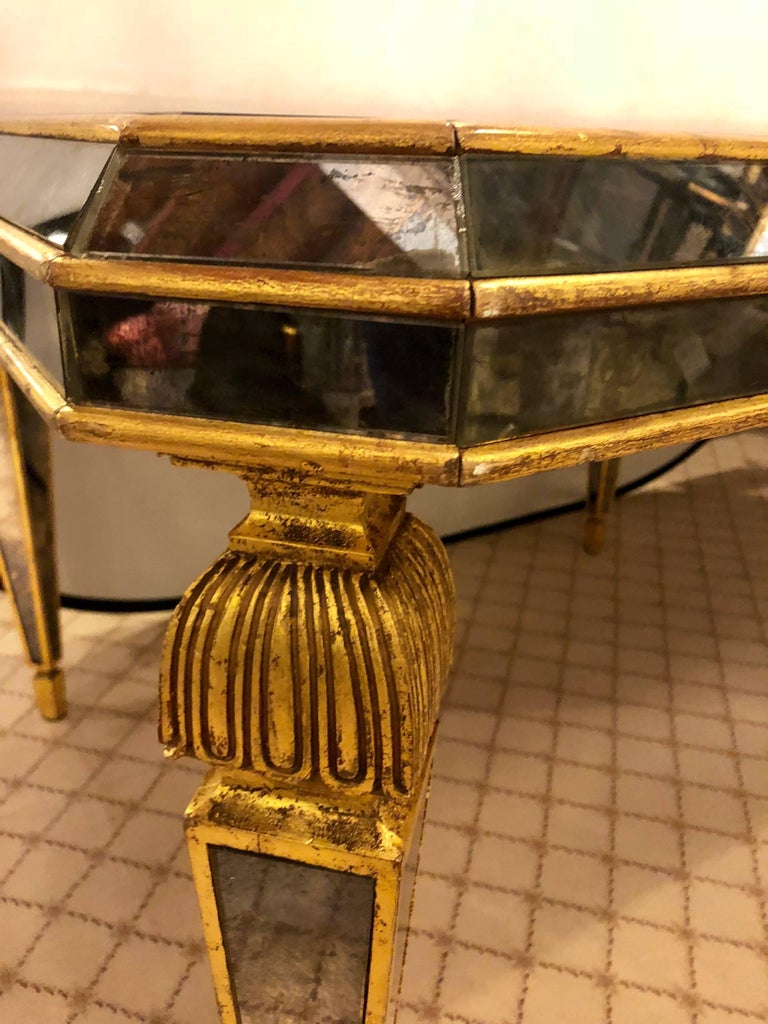 Hollywood Regency Antiqued Mirrored Dining / Conference Table at 1stDibs