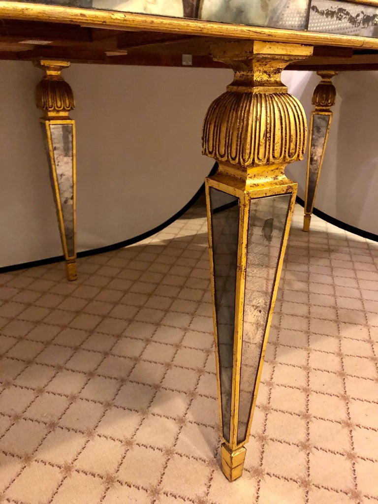 Hollywood Regency Antiqued Mirrored Dining / Conference Table at 1stDibs