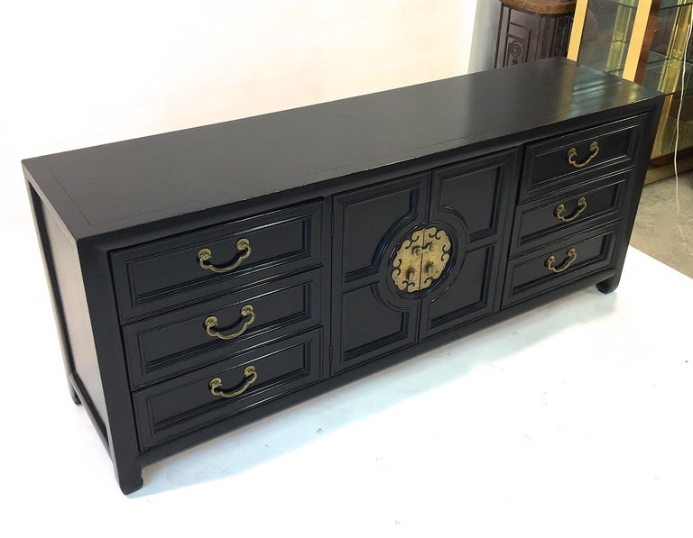 Hollywood Regency Asian Modern Motif Long Low Chest by Century ...