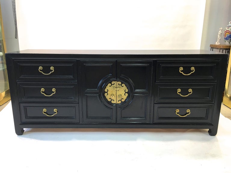 Hollywood Regency Asian Modern Motif Long Low Chest by Century ...
