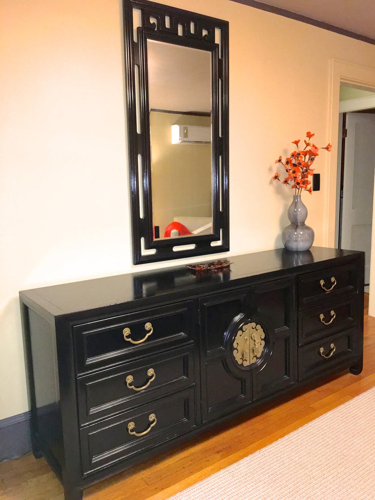 Hollywood Regency Asian Modern Motif Long Low Chest by Century ...