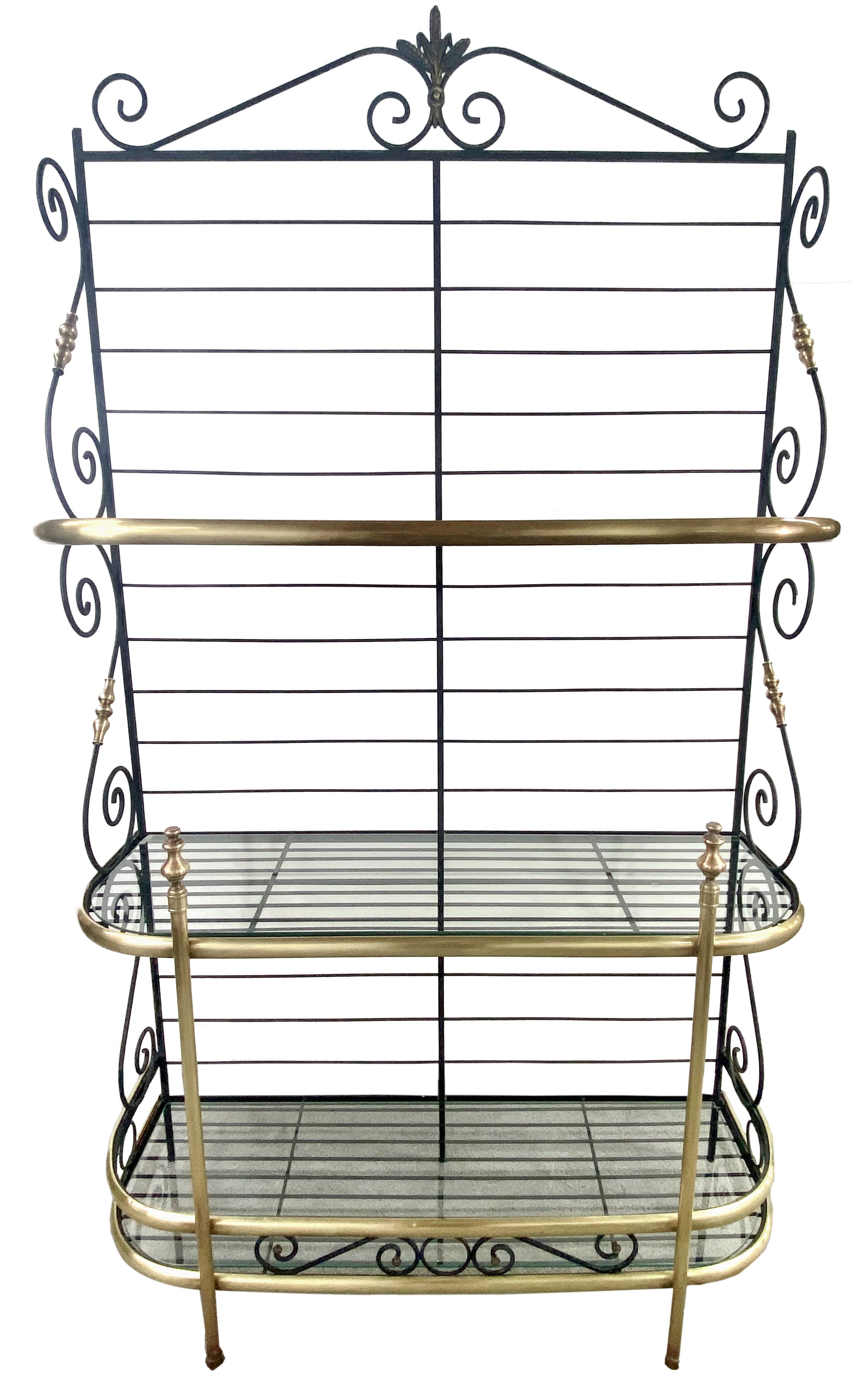 Hollywood Regency Baker's Rack or Shelf, Three-Tier Wrought Iron and ...