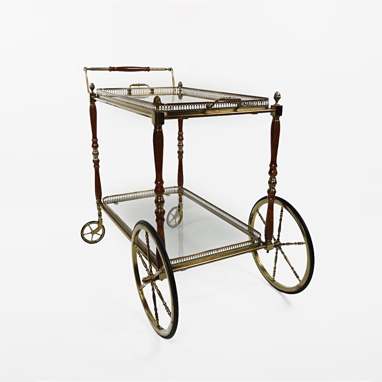 Hollywood Regency Bar Cart Made of Brass and Mahogany by Maison Jansen ...