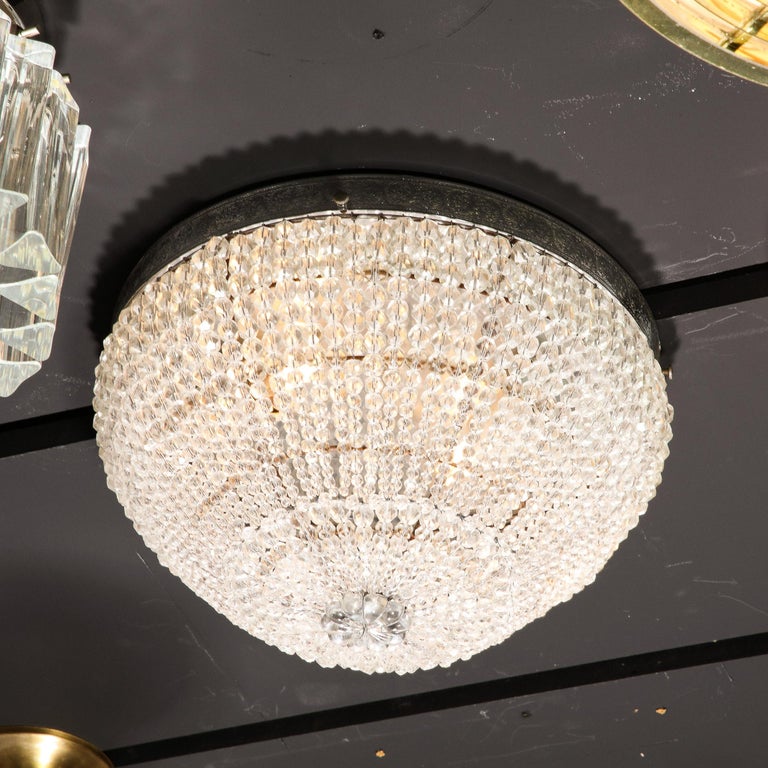 Hollywood Regency Beaded Crystal Flush Mount Chandelier With Silvered ...