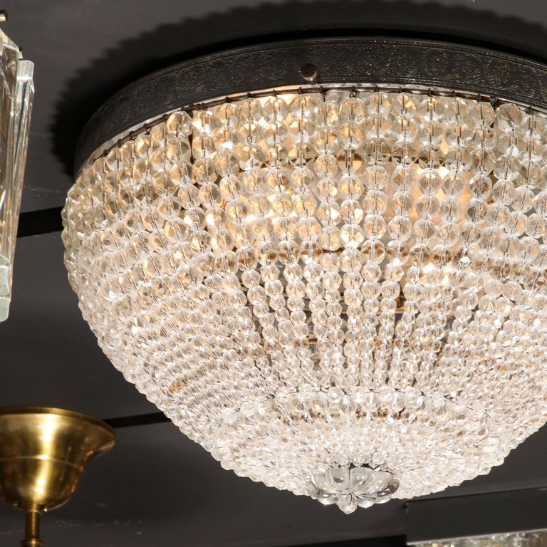 Hollywood Regency Beaded Crystal Flush Mount Chandelier With Silvered ...