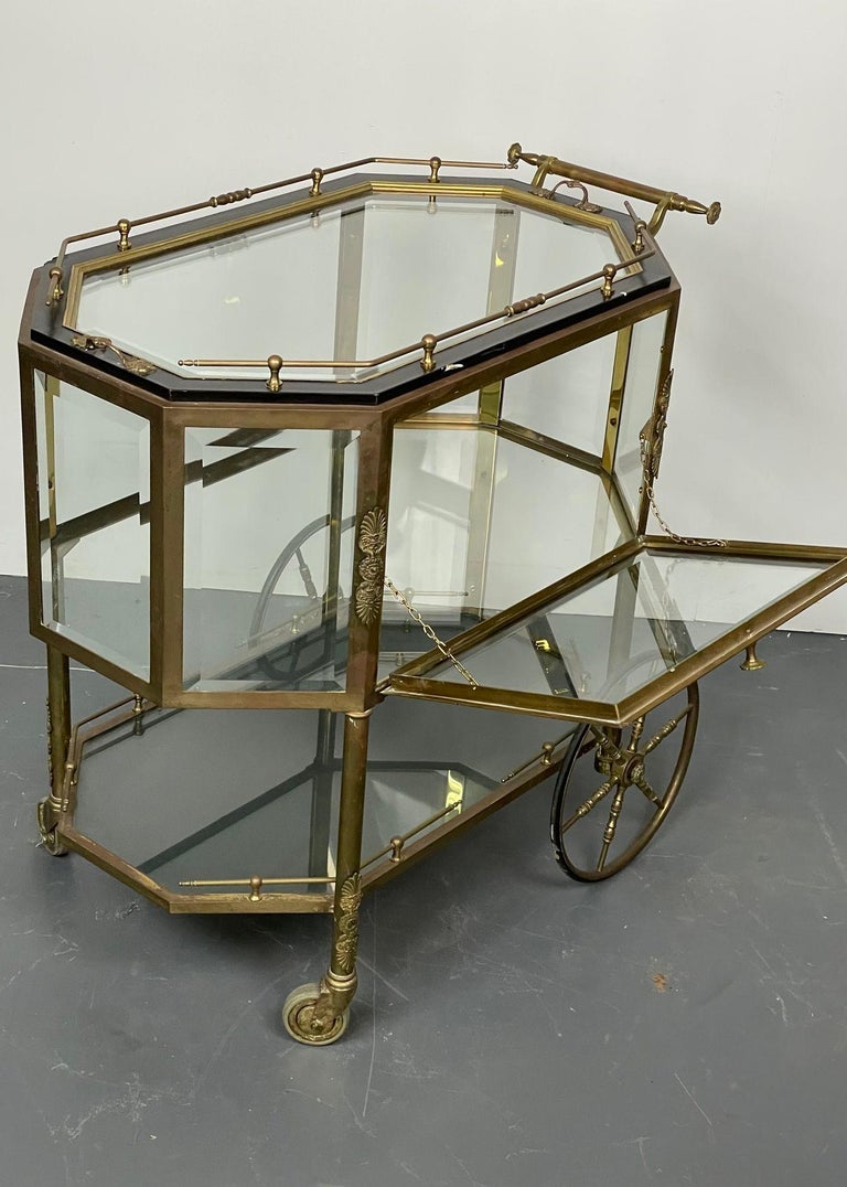 Hollywood Regency Beveled Glass, Bronze, Tea Wagon / Serving Cart / Bar ...