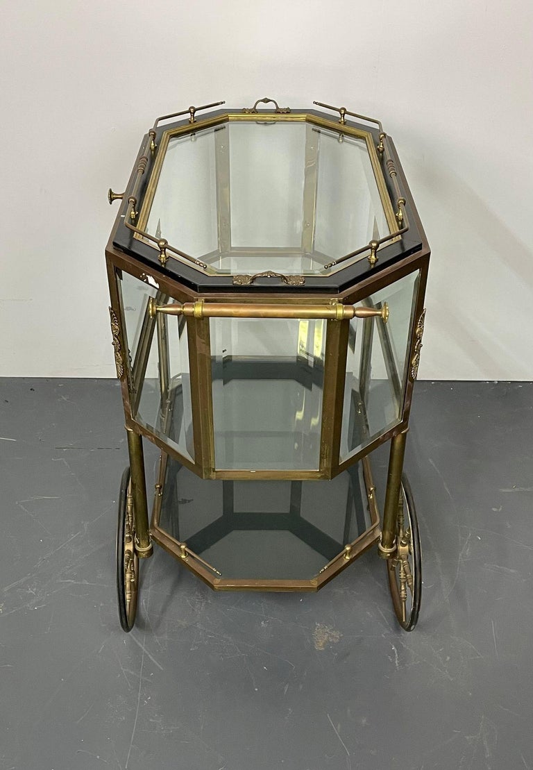 Hollywood Regency Beveled Glass, Bronze, Tea Wagon / Serving Cart / Bar ...