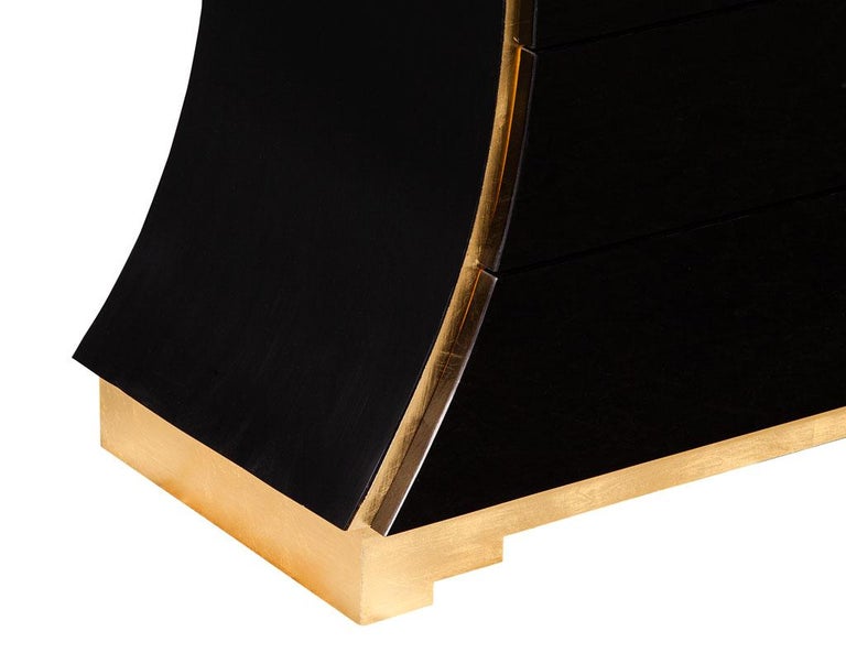 Hollywood Regency Black Glass and Gold Leaf Curved Commode For Sale at ...