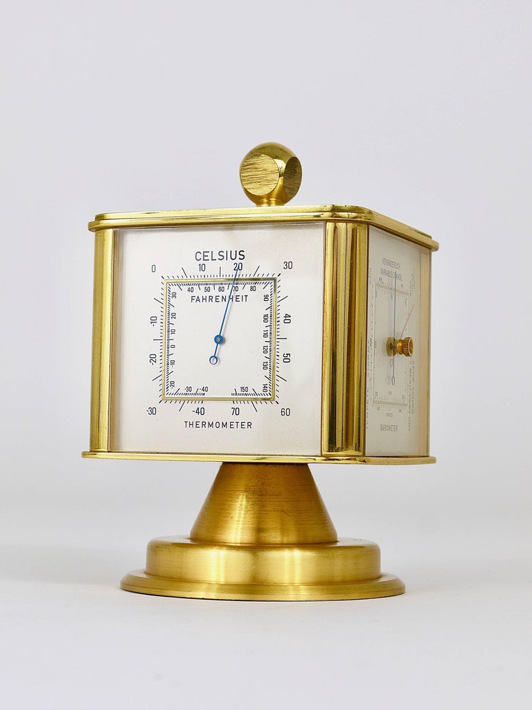 Hollywood Regency Brass Alarm Desk Clock and Weather Station by Dugena ...