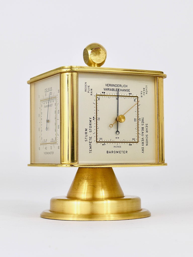 Hollywood Regency Brass Alarm Desk Clock and Weather Station by Dugena ...