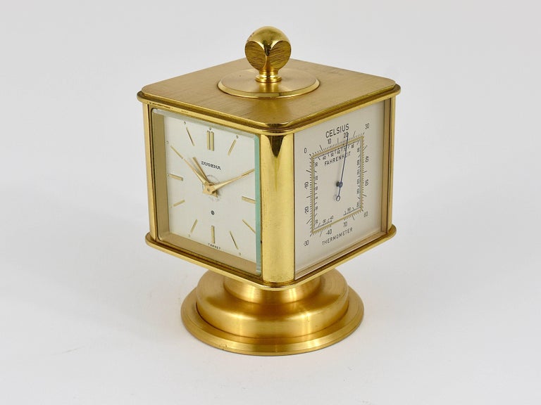 Hollywood Regency Brass Alarm Desk Clock and Weather Station by Dugena ...