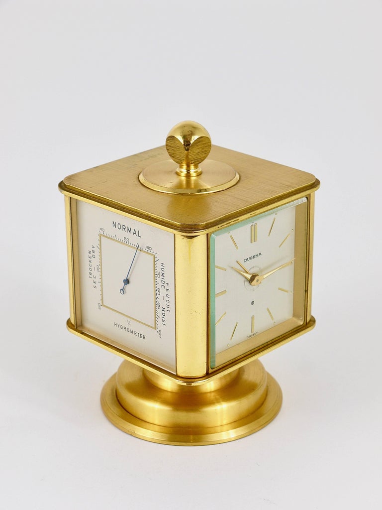 Hollywood Regency Brass Alarm Desk Clock and Weather Station by Dugena ...