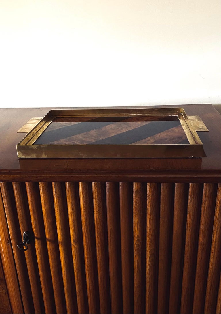Hollywood Regency Brass and Inlaid Woods Tray, Italy, 1970s For Sale at ...
