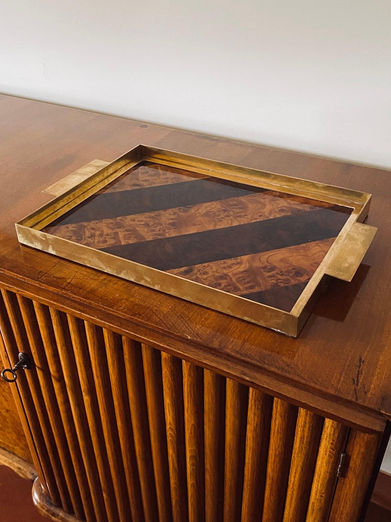 Hollywood Regency Brass and Inlaid Woods Tray, Italy, 1970s For Sale at ...