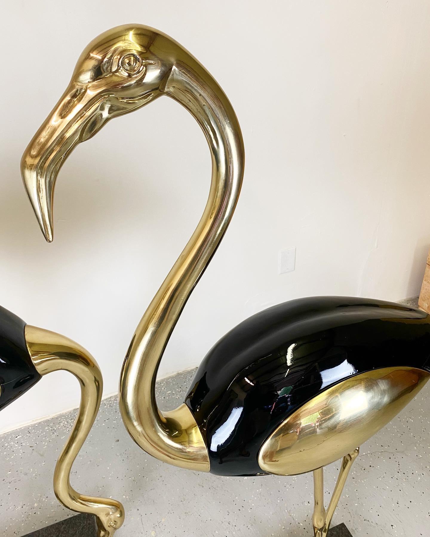 Hollywood Regency Brass and Lacquer, Life-Size Flamingo Statues at 1stDibs