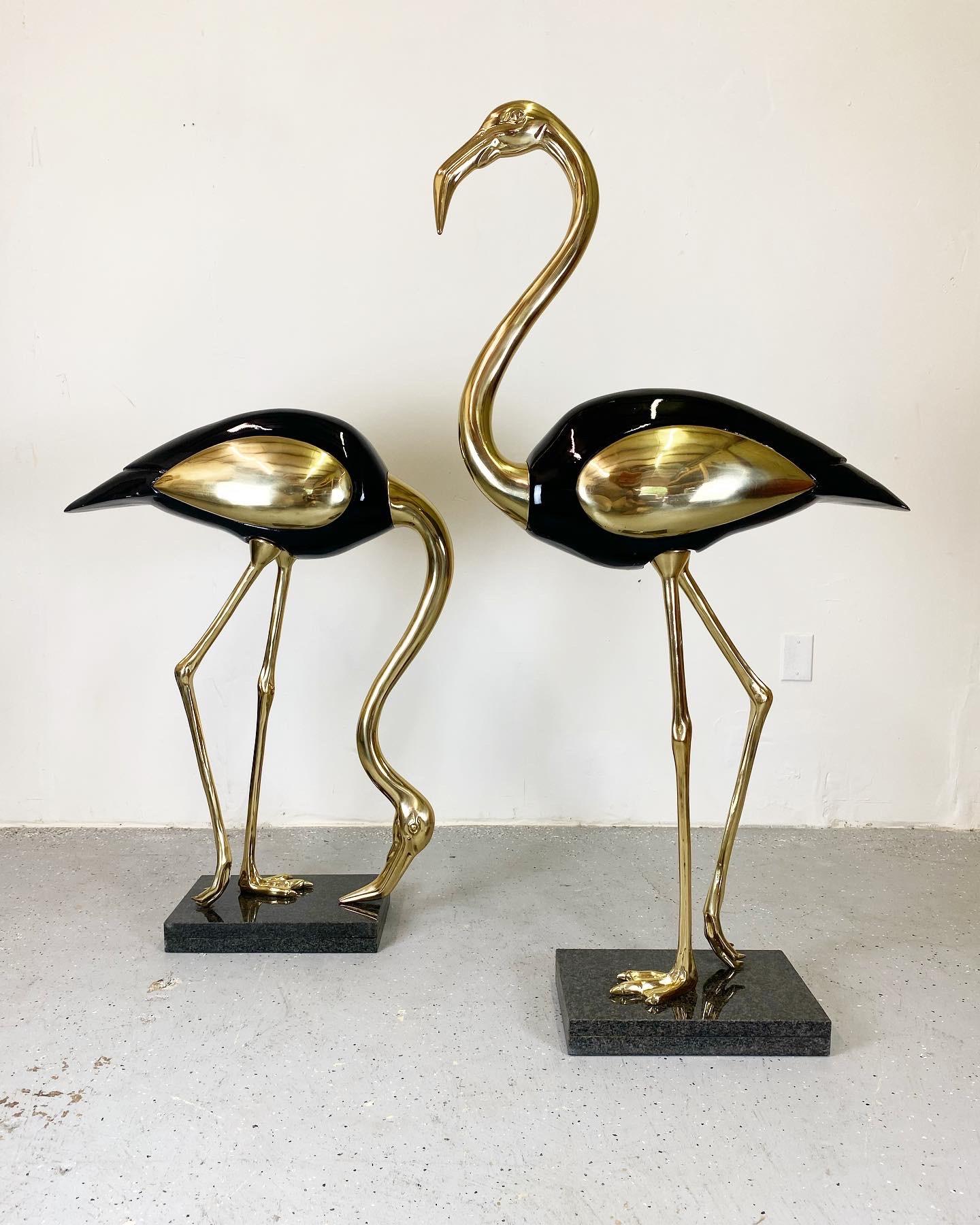 Hollywood Regency Brass and Lacquer, Life-Size Flamingo Statues at 1stDibs