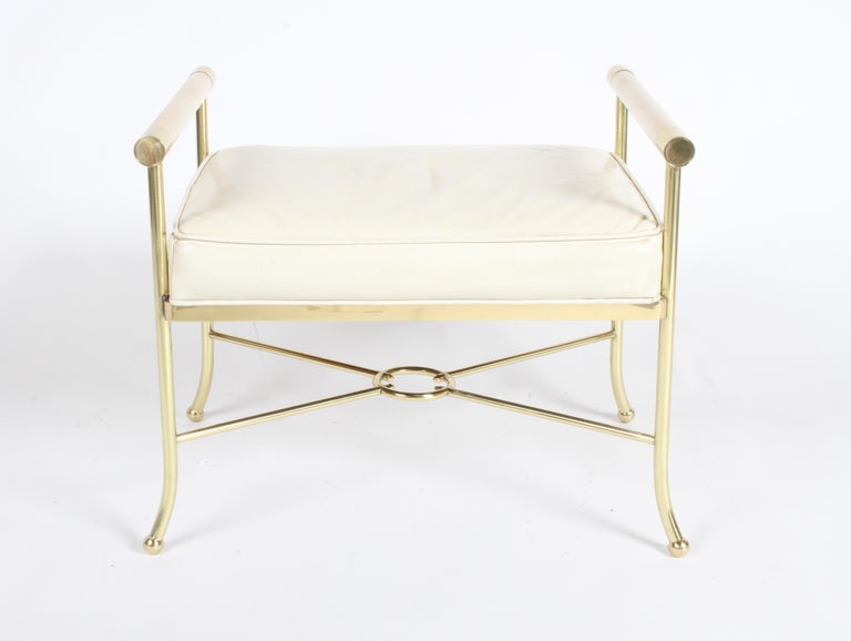 Hollywood Regency Brass and Leather Vanity Bench at 1stDibs | brass ...
