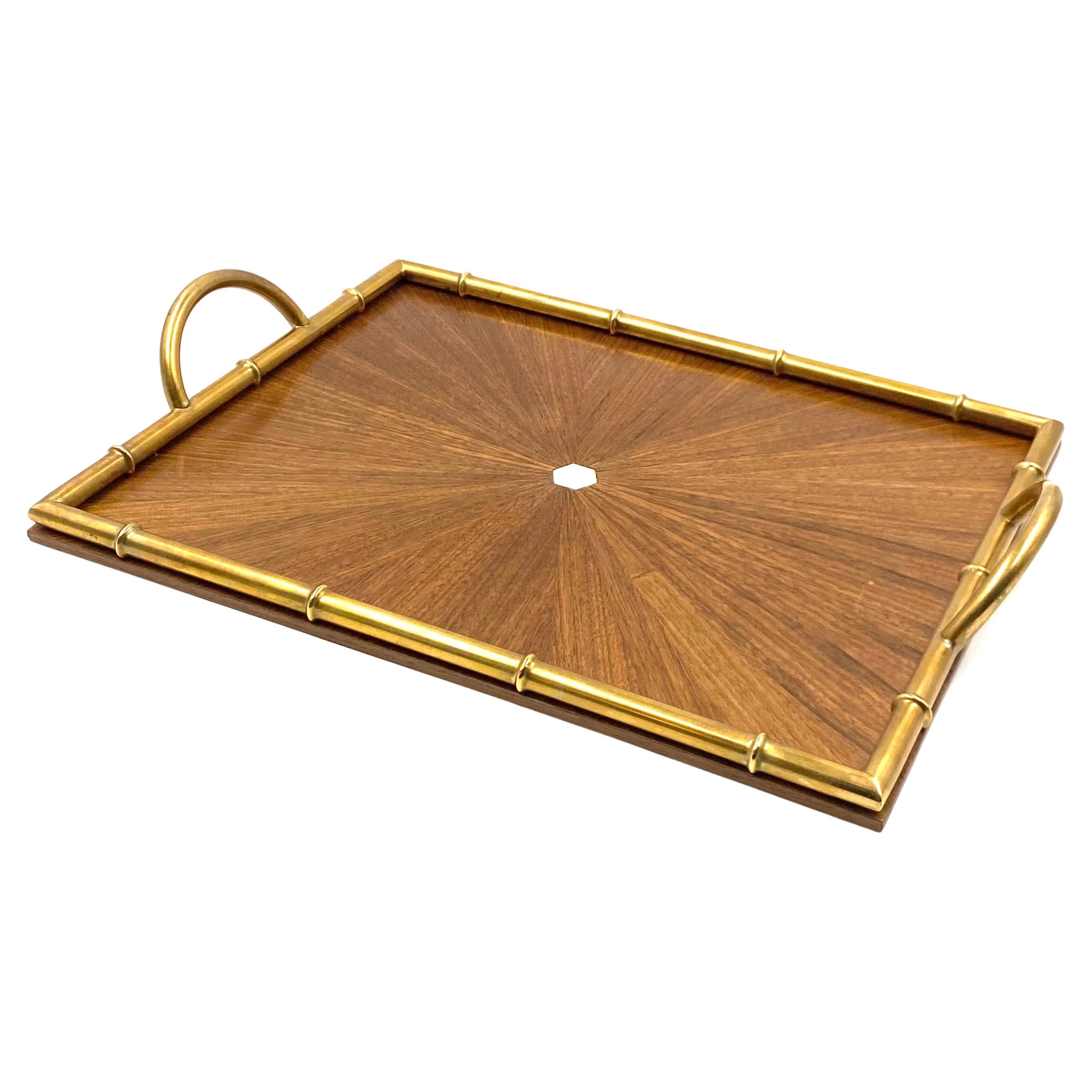 Hollywood Regency Brass and Inlaid Woods Tray, Italy, 1970s For Sale at ...
