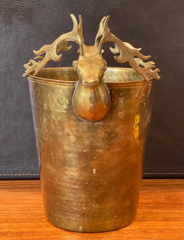 Hollywood Regency Brass Buck / Deer Ice Bucket at 1stDibs