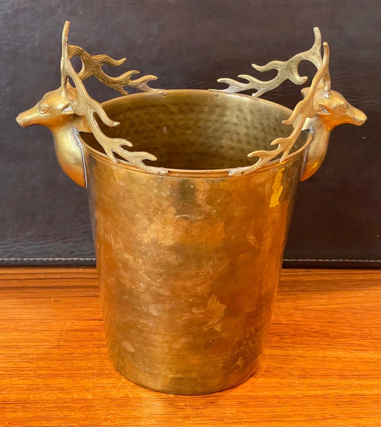 Hollywood Regency Brass Buck / Deer Ice Bucket at 1stDibs