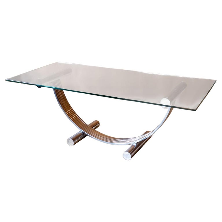 Hollywood Regency Brass Chrome Glass Table by Renato Zevi, Italy 1970s ...