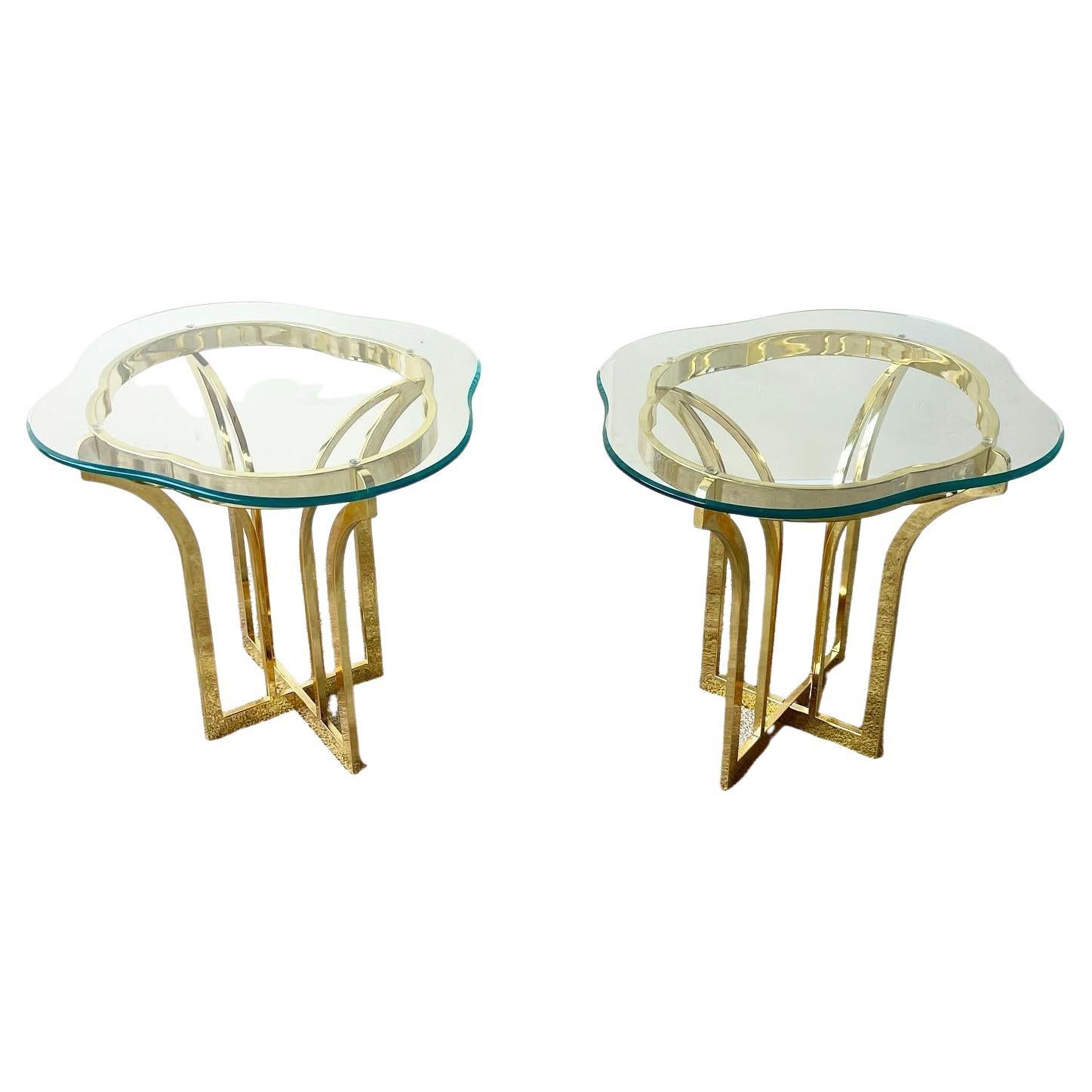 Brass and Black Glass Hollywood Regency Side Table at 1stDibs