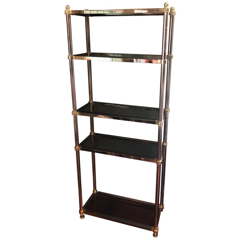 Hollywood Regency Brass Étagère With Smoked Glass At 1stdibs