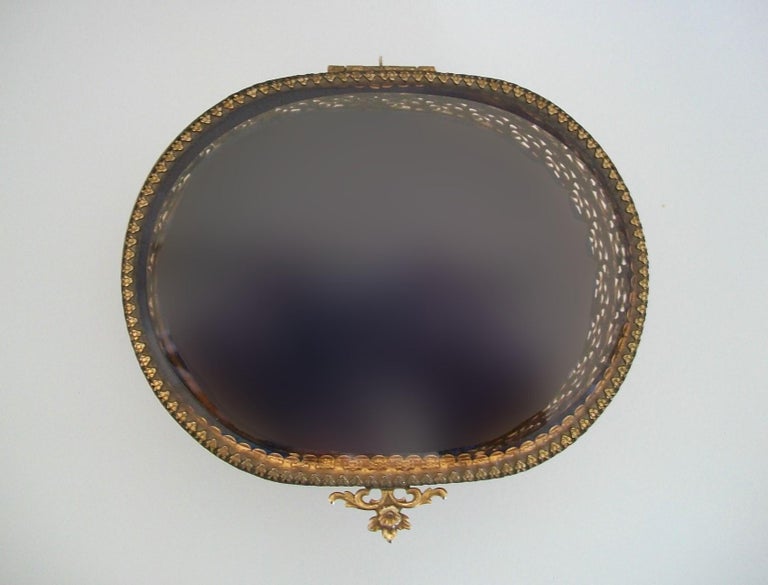 Hollywood Regency Brass Filigree and Glass Jewelry Box, France, Mid ...