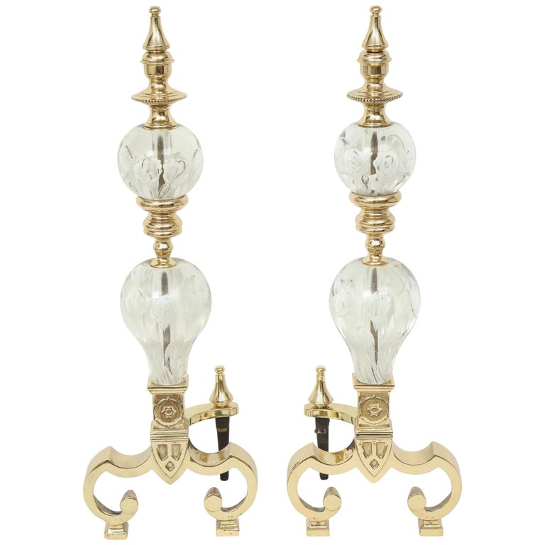 Hollywood Regency Brass/Glass Andirons at 1stDibs