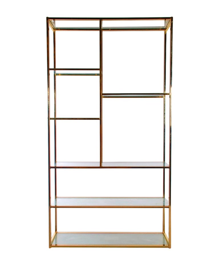 Hollywood Regency Brass and Glass Wall Unit or Shelving Unit after Milo ...