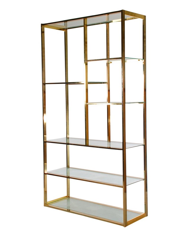 Hollywood Regency Brass and Glass Wall Unit or Shelving Unit after Milo ...