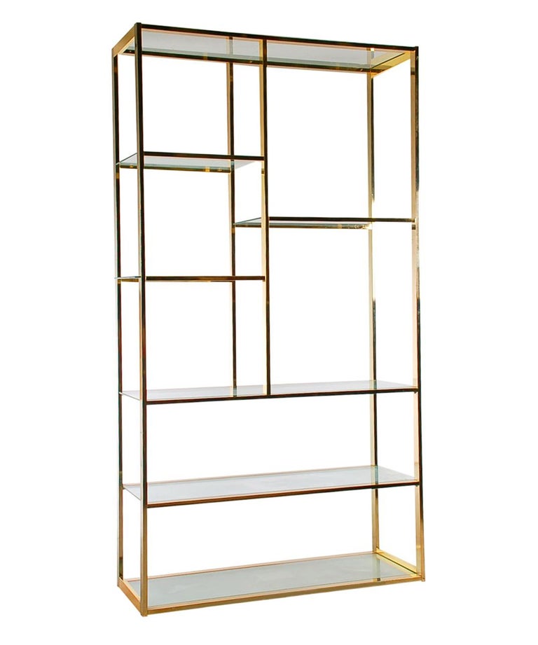 Hollywood Regency Brass and Glass Wall Unit or Shelving Unit after Milo ...