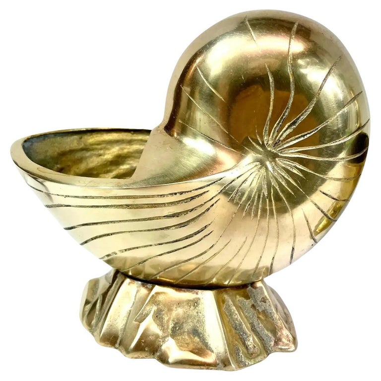 Hollywood Regency Brass Nautilus Seashell Planter For Sale at 1stDibs