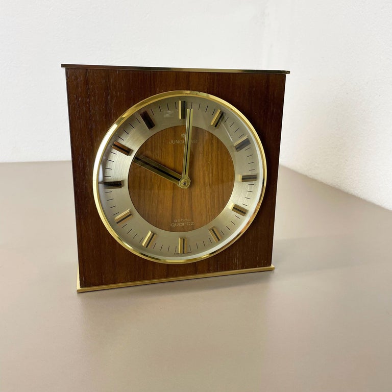 Hollywood Regency Brass Wooden Table Clock Junghans Astra Quartz ...
