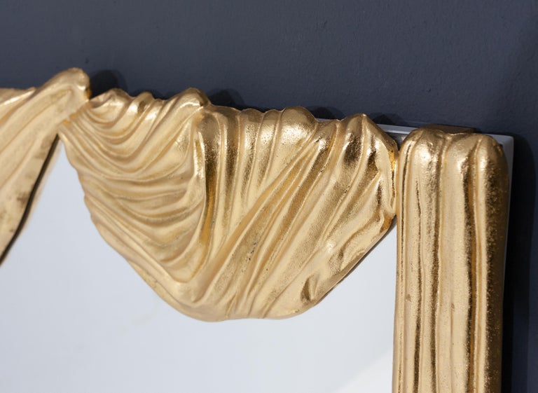 Hollywood Regency Bronze Drapery Wall Mirror at 1stDibs