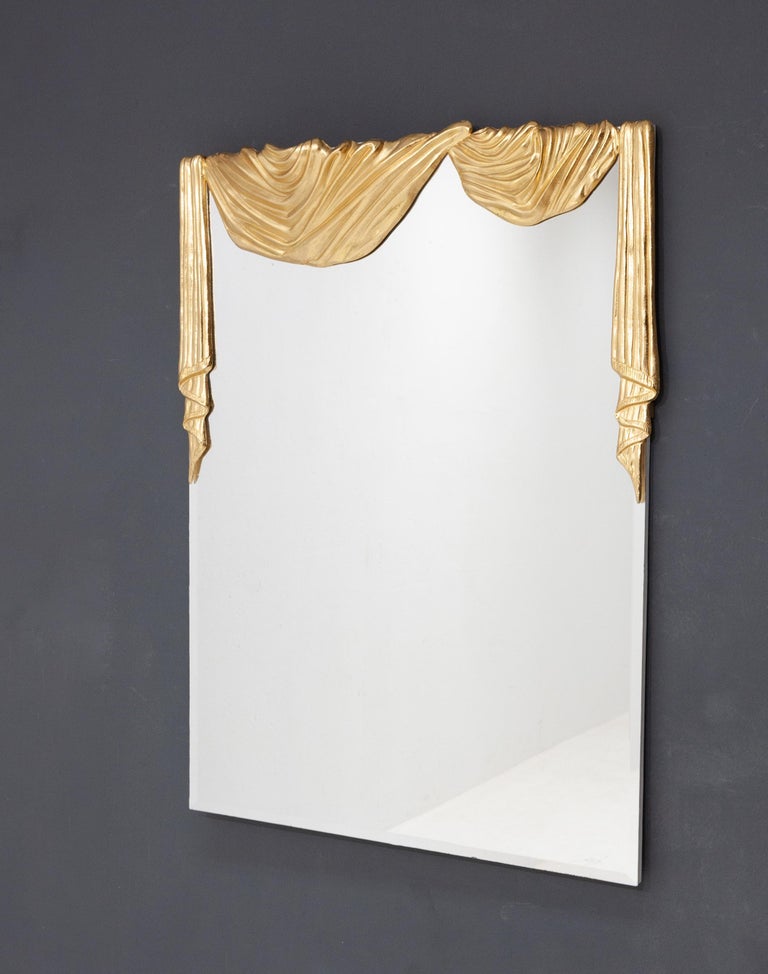 Hollywood Regency Bronze Drapery Wall Mirror at 1stDibs
