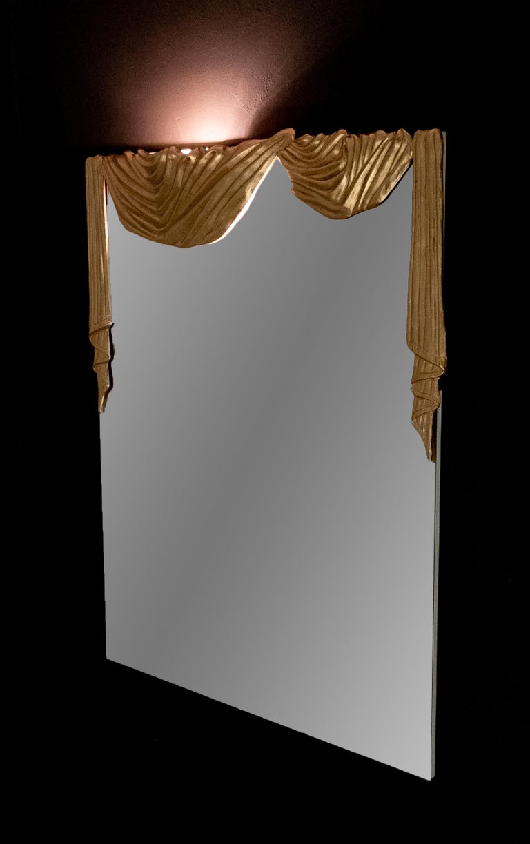 Hollywood Regency Bronze Drapery Wall Mirror at 1stDibs