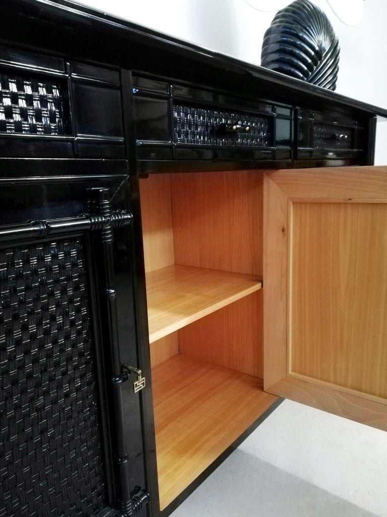 Hollywood Regency Buffet, Credenzas in Bamboo, Ash and Black Lacquered ...