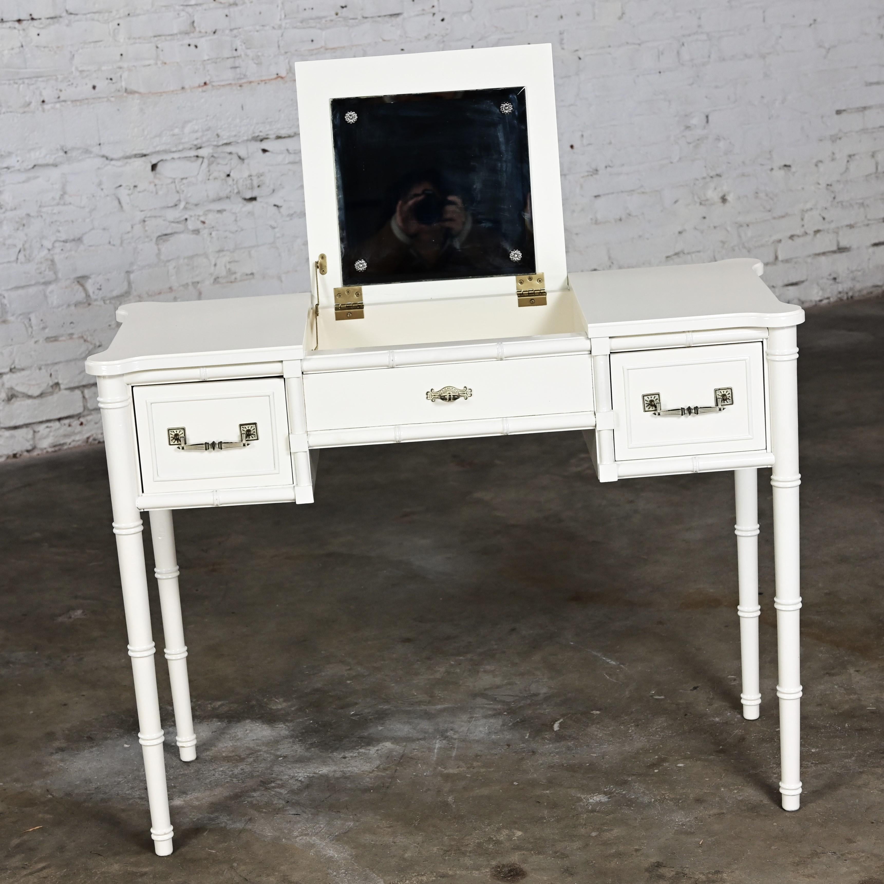 Hollywood Regency Campaign Style Bali Hai Vanity Faux Bamboo White by Henry Link For Sale at 1stDibs