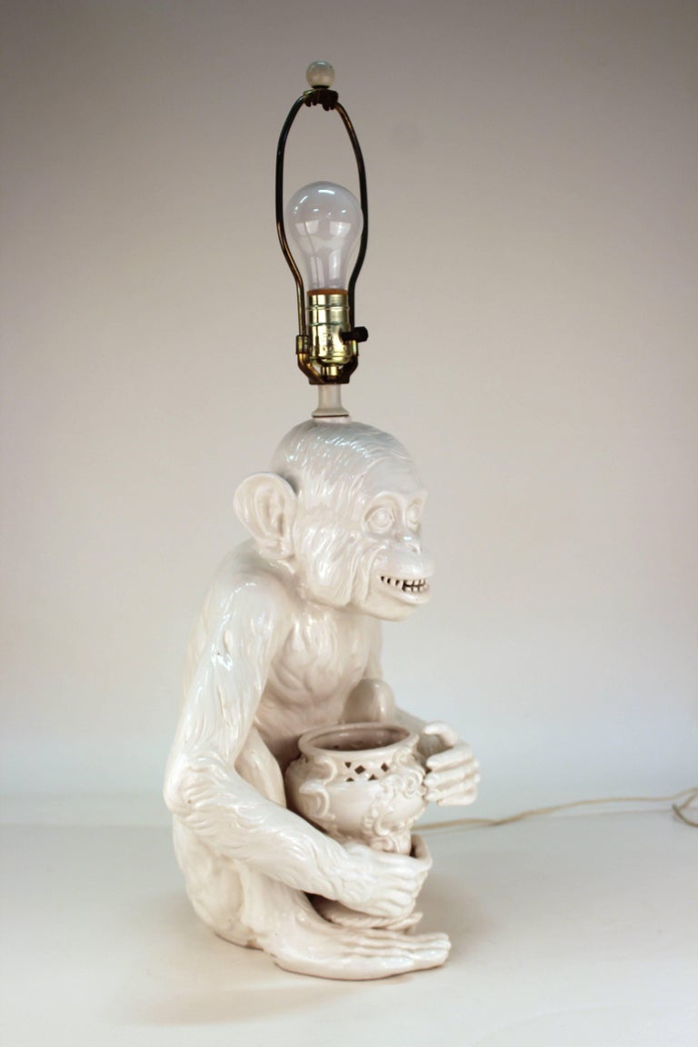Hollywood Regency Ceramic Monkey Table Lamp For Sale at 1stDibs