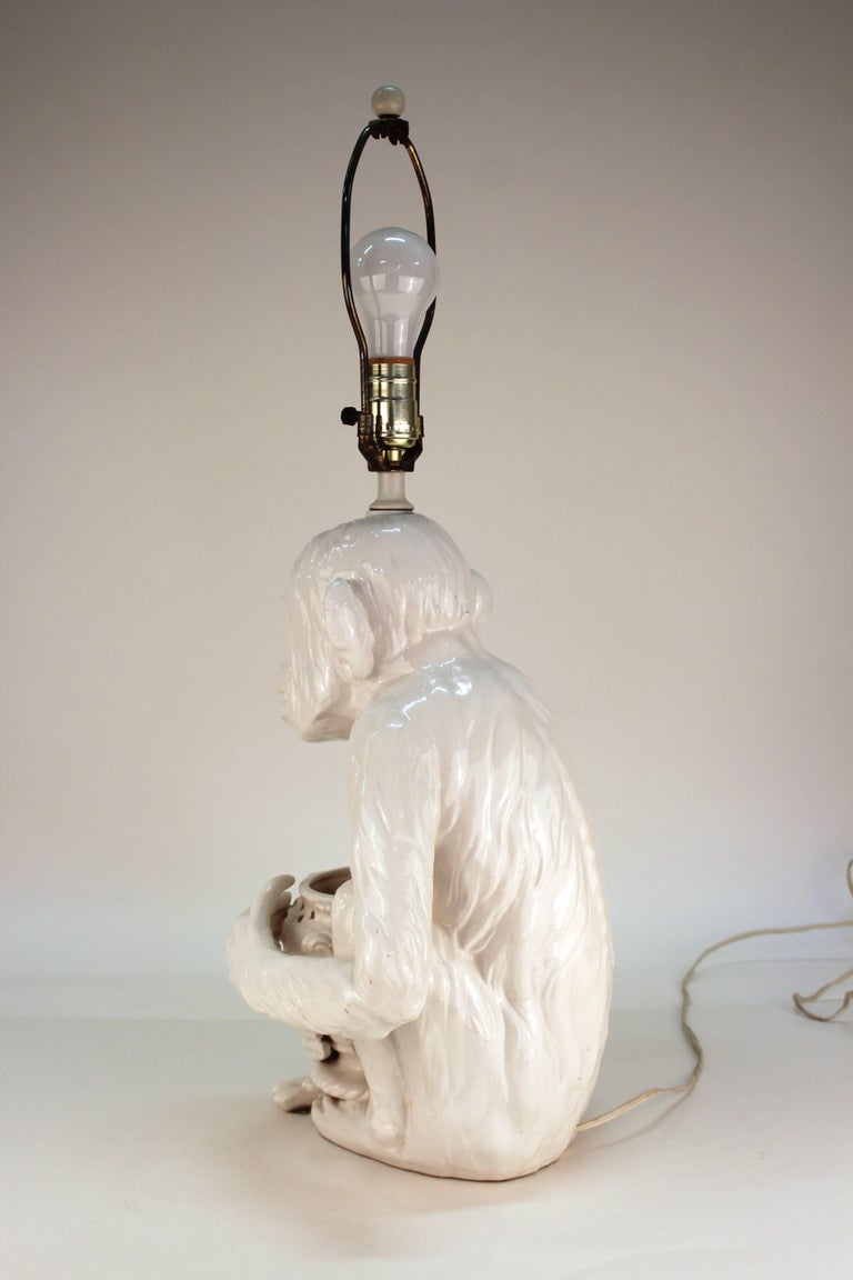 Hollywood Regency Ceramic Monkey Table Lamp For Sale at 1stDibs