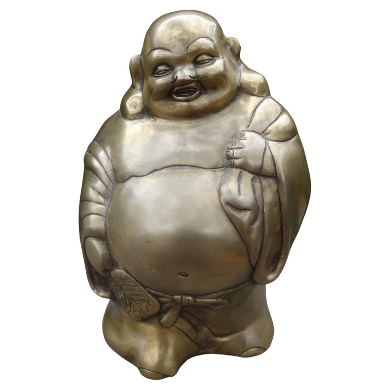 Hollywood Regency Chinese Brass Buddha Sculpture at 1stDibs
