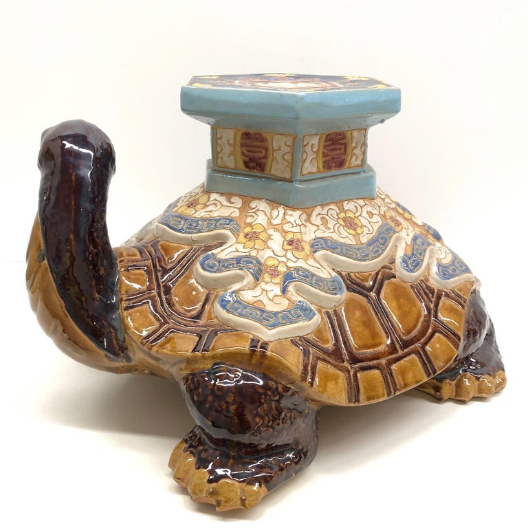 Hollywood Regency Chinese Turtle Garden Plant Stand, Seat or Patio ...