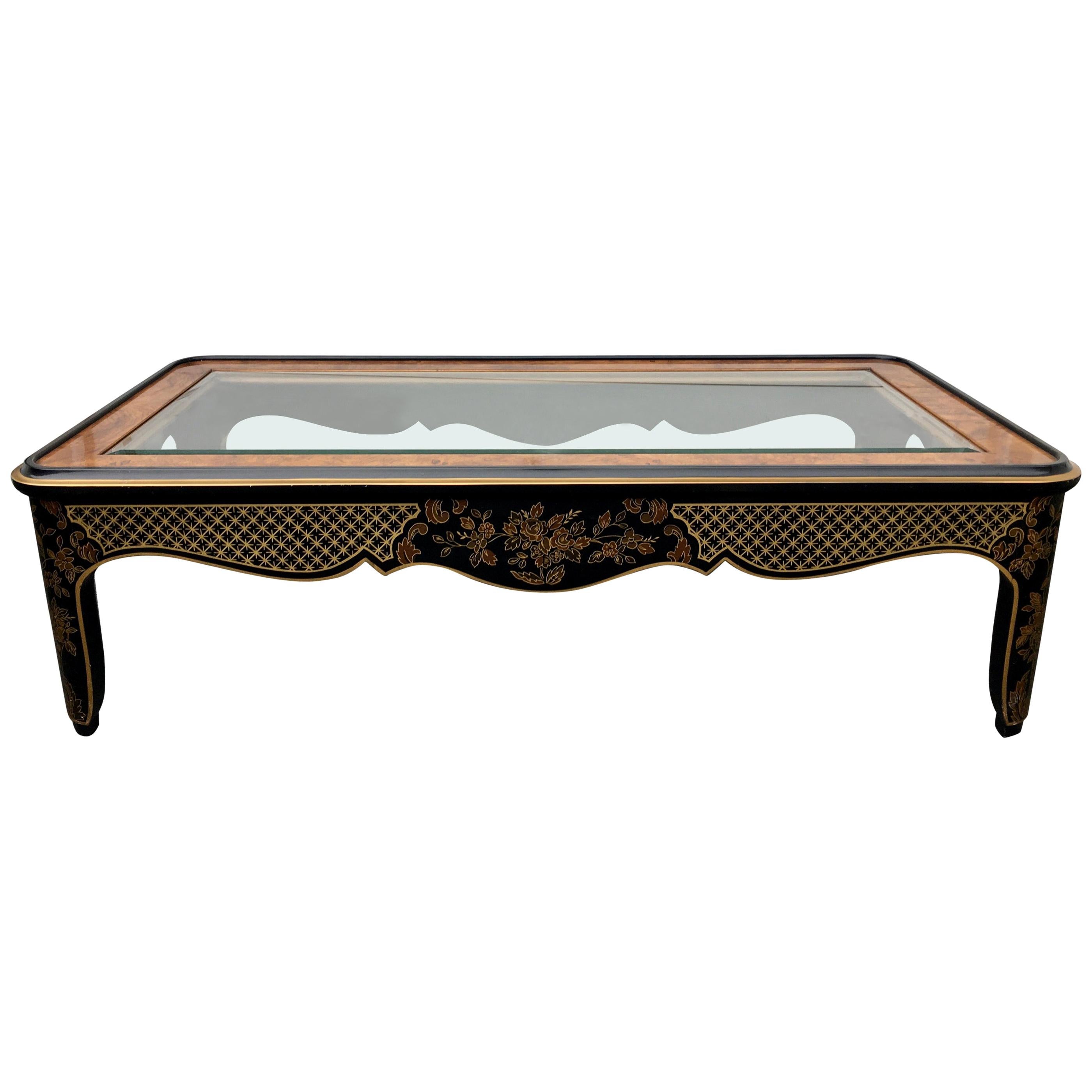 Hollywood Regency Chinoiserie Black and Gold Coffee Table, Drexel Et ...