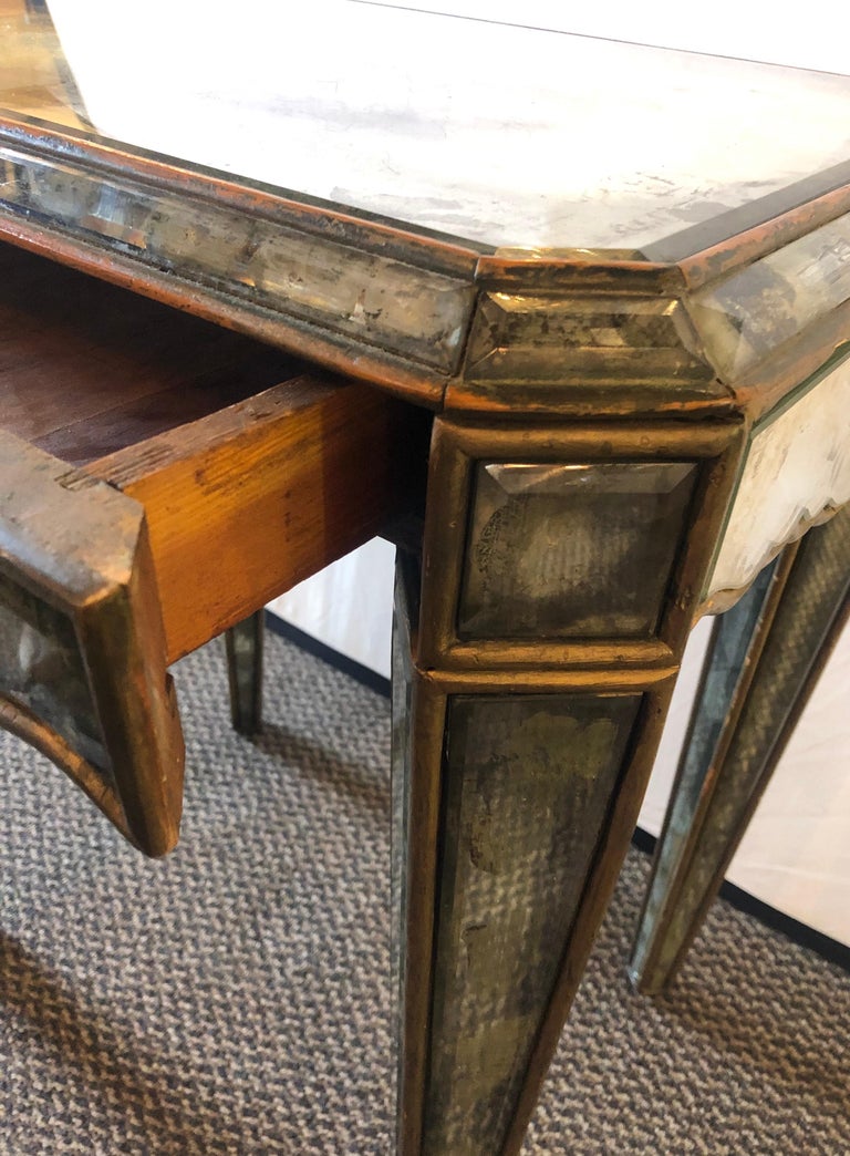 Hollywood Regency Distressed Beveled Mirror Single Draw End, Side Table ...