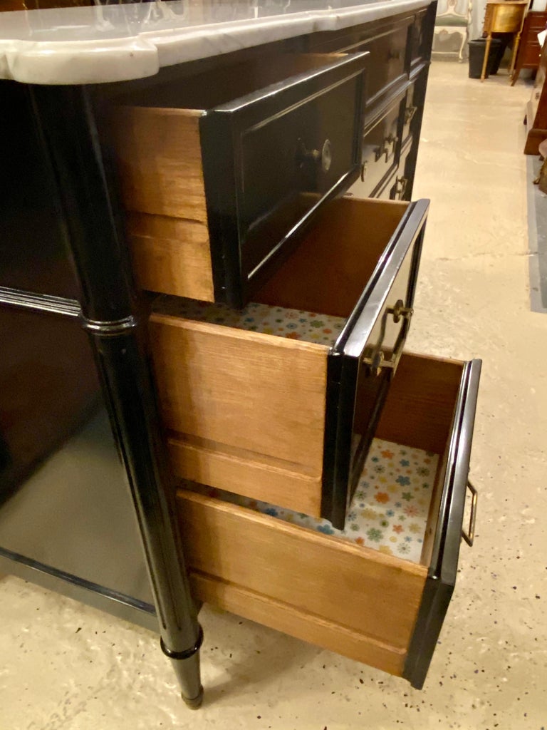 Hollywood Regency Dresser or Commode w. Marble-Top Jansen Style Black ...