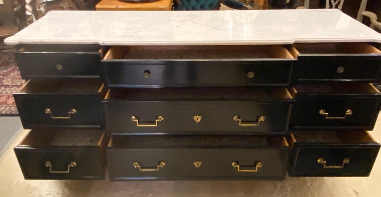 Hollywood Regency Dresser or Commode w. Marble-Top Jansen Style Black ...