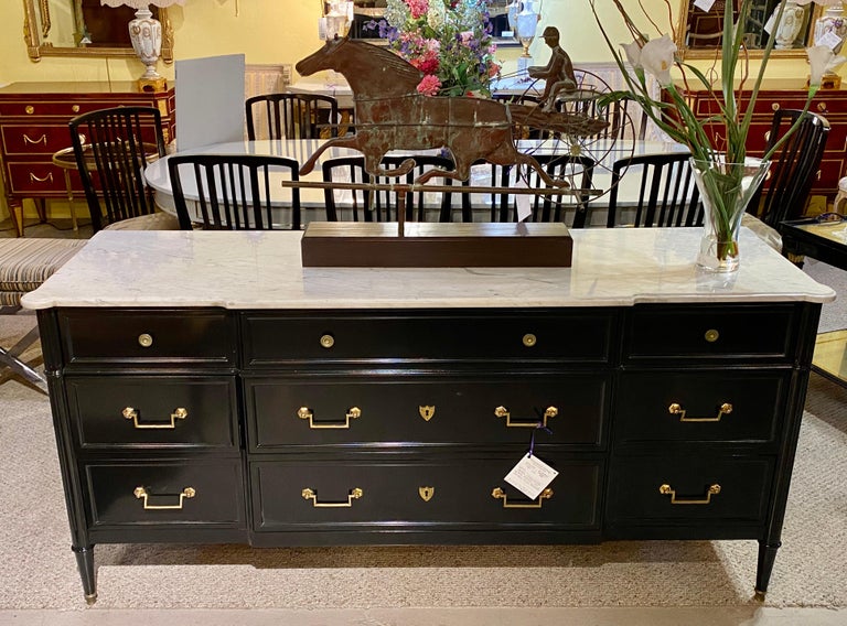 Hollywood Regency Dresser or Commode w. Marble-Top Jansen Style Black ...