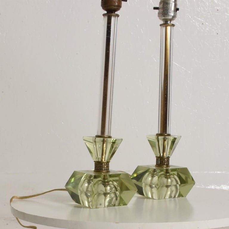 1950s Elegant Regency French Chartreuse Refined Crystal Table Lamps For ...